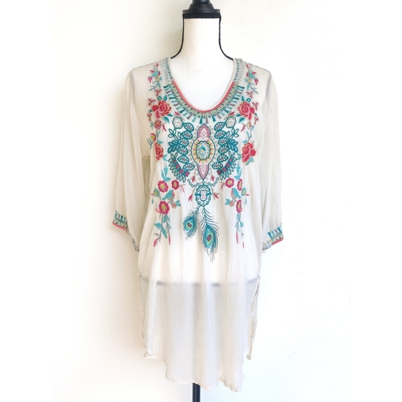 Johnny Was | Tops | Johnny Was White Sheer Embroidered Tunic Top Size ...
